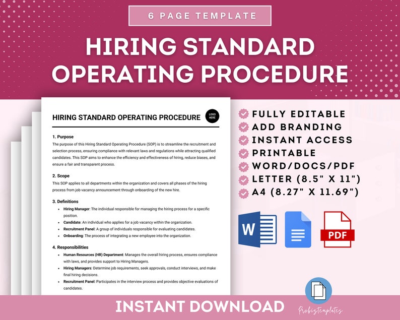 Hiring Standard Operating Procedure Template, SOP for Employee Hiring ...