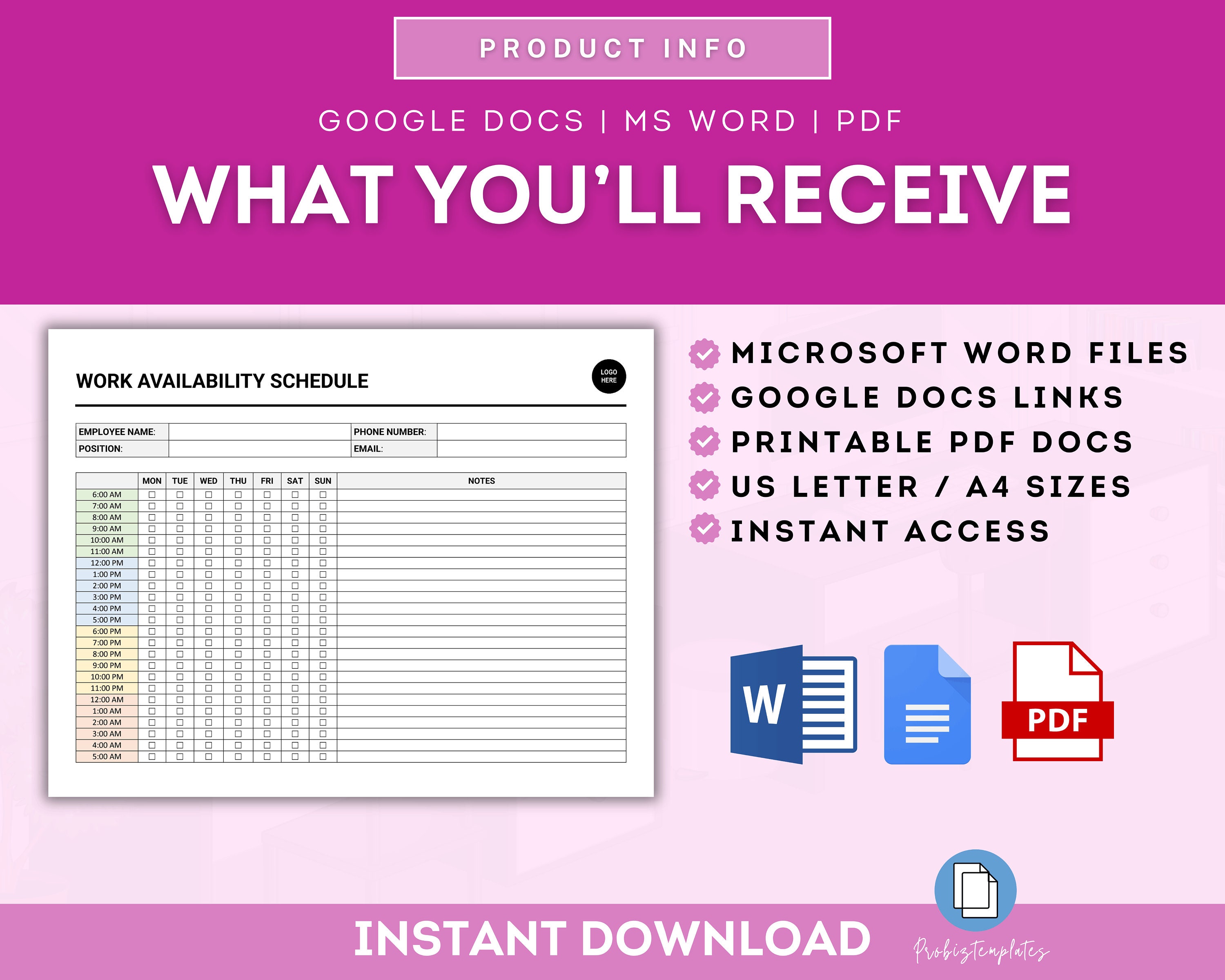Work Availability Schedule Sheet, Work Availability Tracker, Shift Availability Calendar, Shift ...