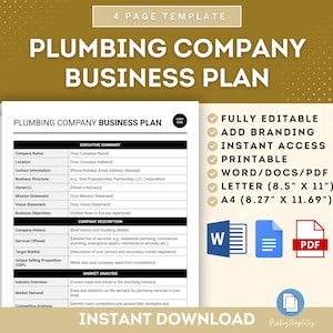 Plumbing Company Business Plan Template, Plumbing Services Business ...