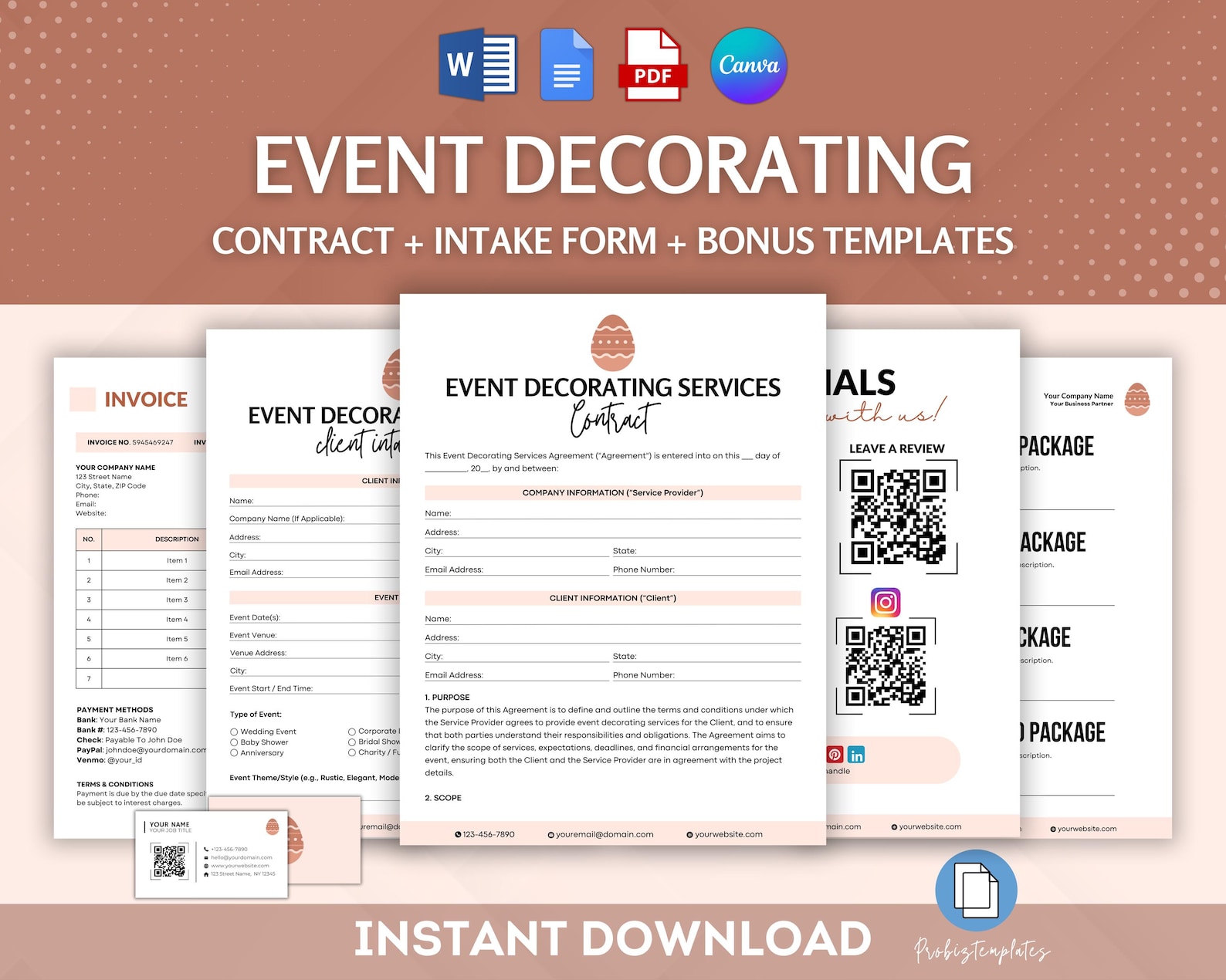 Event Decorating Services Contract Bundle, Event Decor Agreement, Party ...