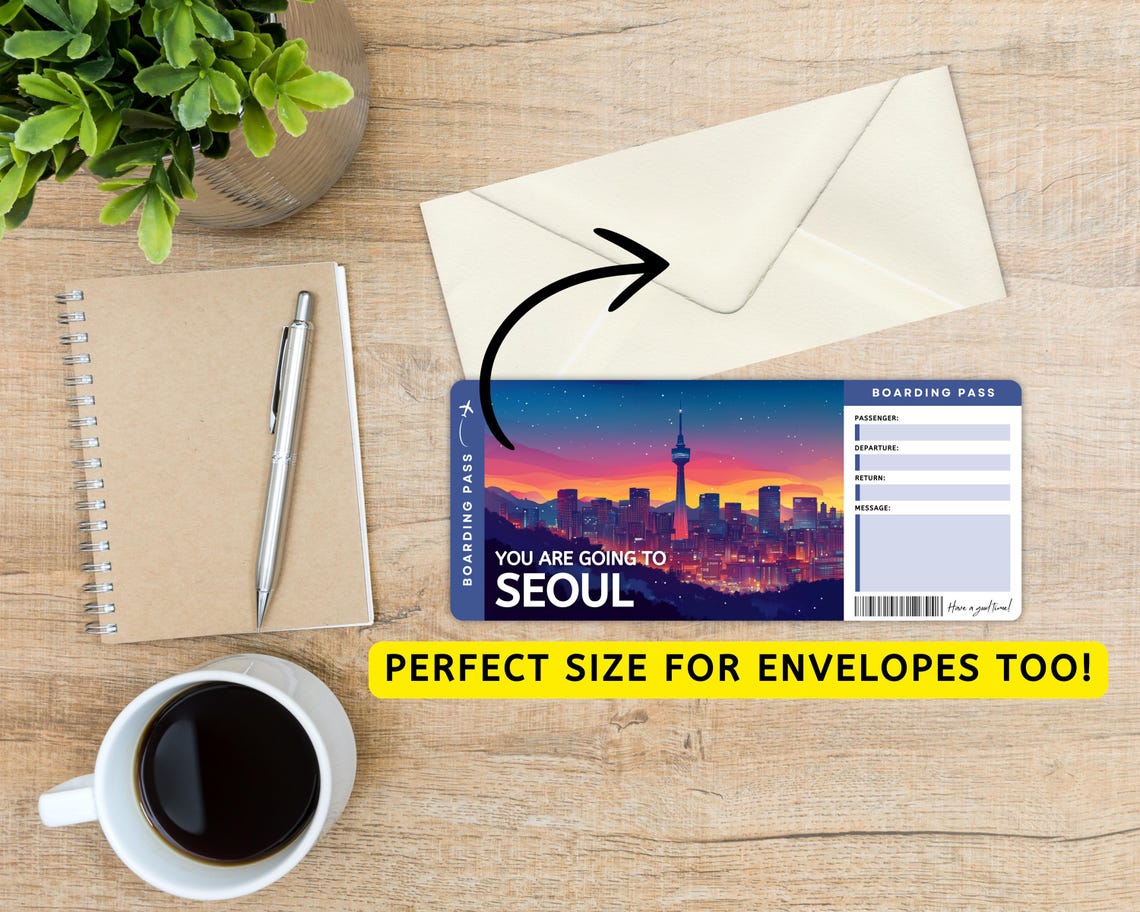 Printable Seoul Surprise Gift Ticket, Editable South Korea Boarding ...