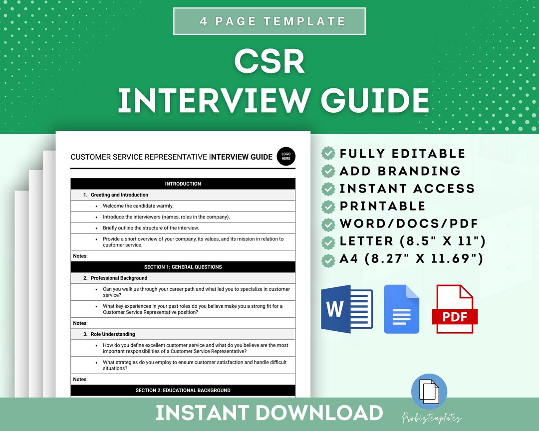 Customer Service Representative Interview Guide Template, CSR Interview ...