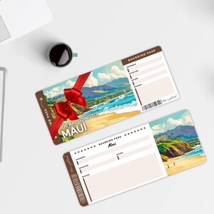 Printable Maui Surprise Gift Ticket, Editable Hawaii Vacation Boarding ...