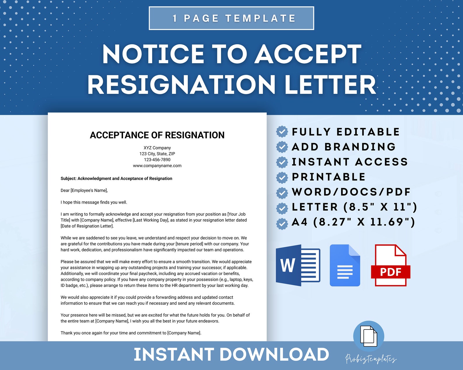 Notice to Accept Letter of Resignation, Resignation Acceptance Letter ...