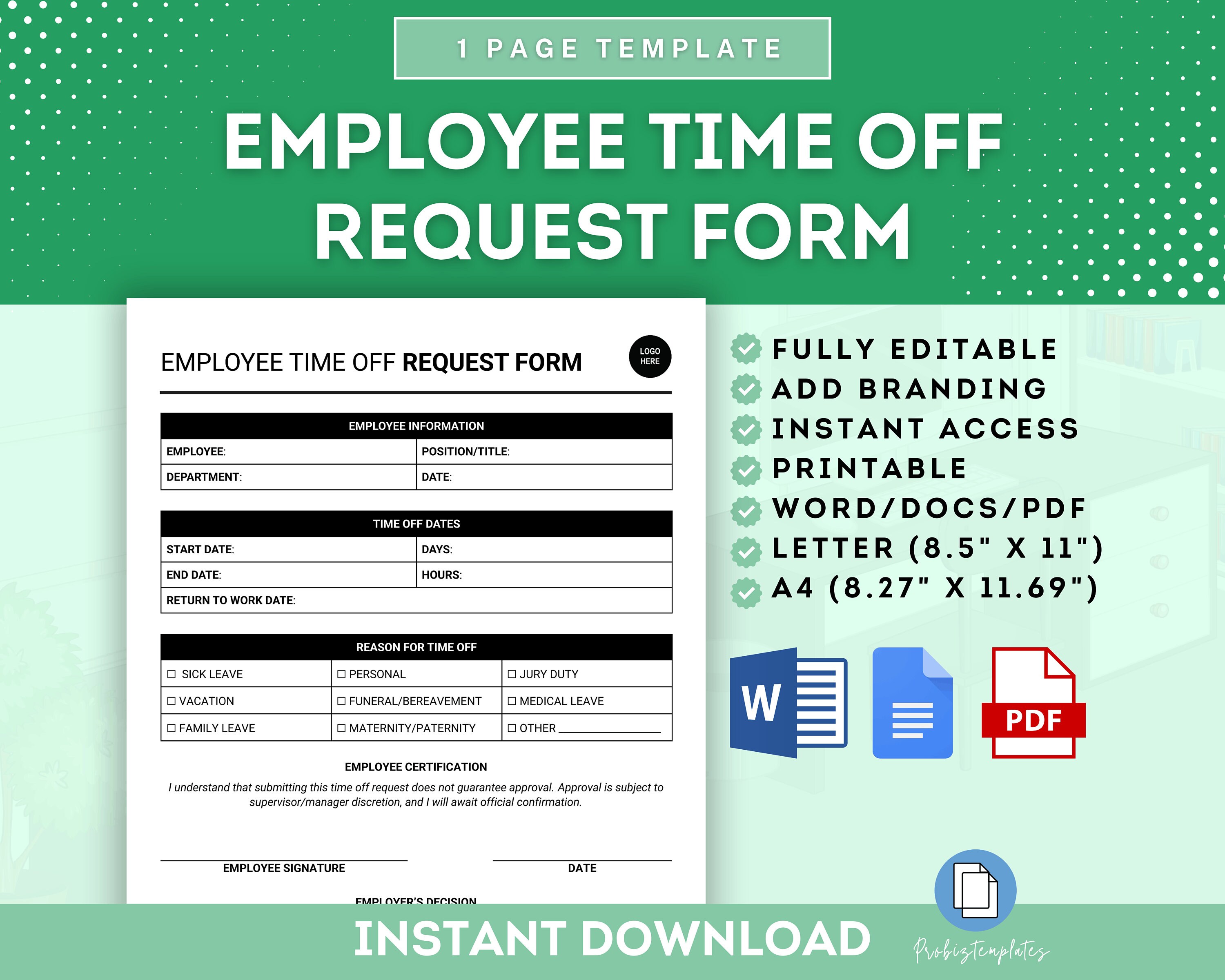 Employee Time off Request Form, Vacation Request Form, Vacation Leave ...