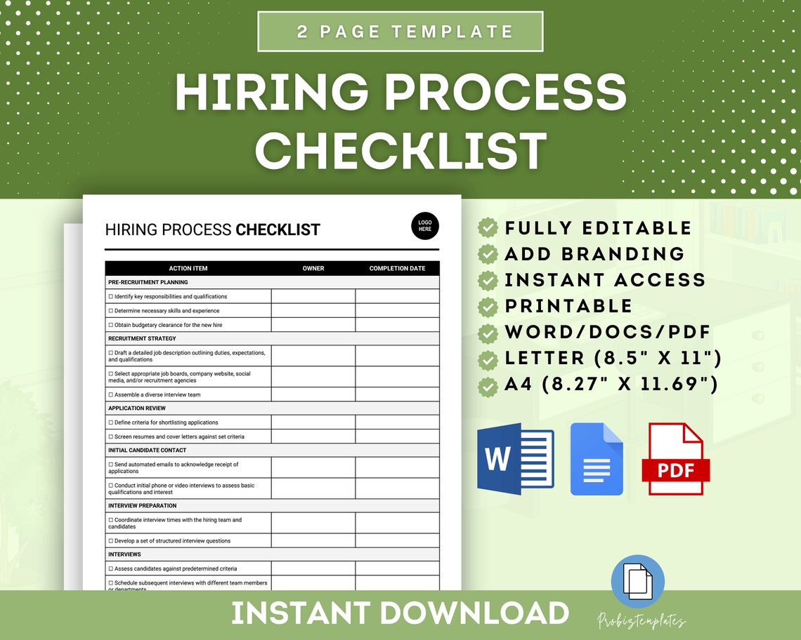 Hiring Process Checklist Template, Employee Recruitment Process ...