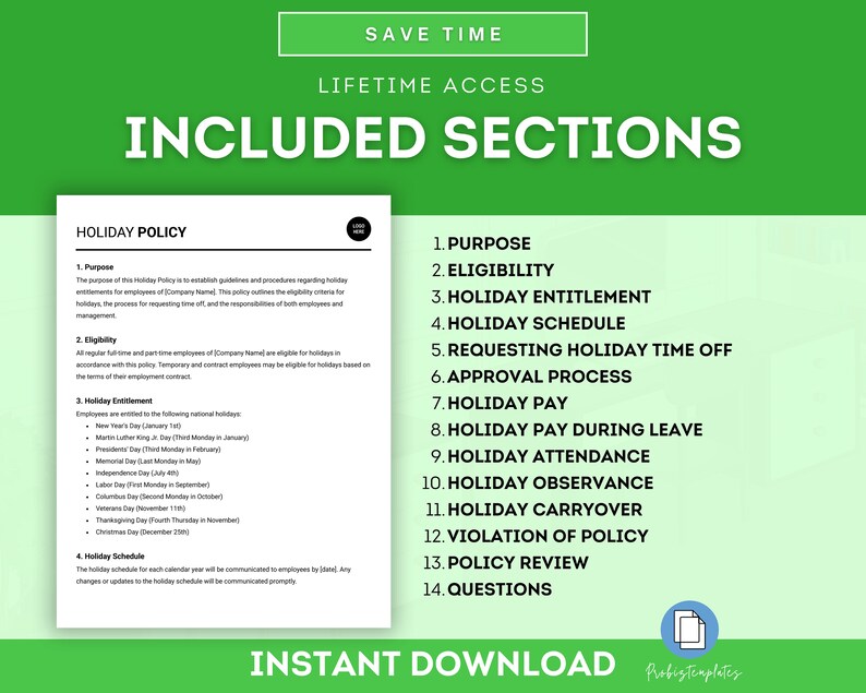 Employee Holiday Policy Template, Employee Holiday Benefits Policy ...