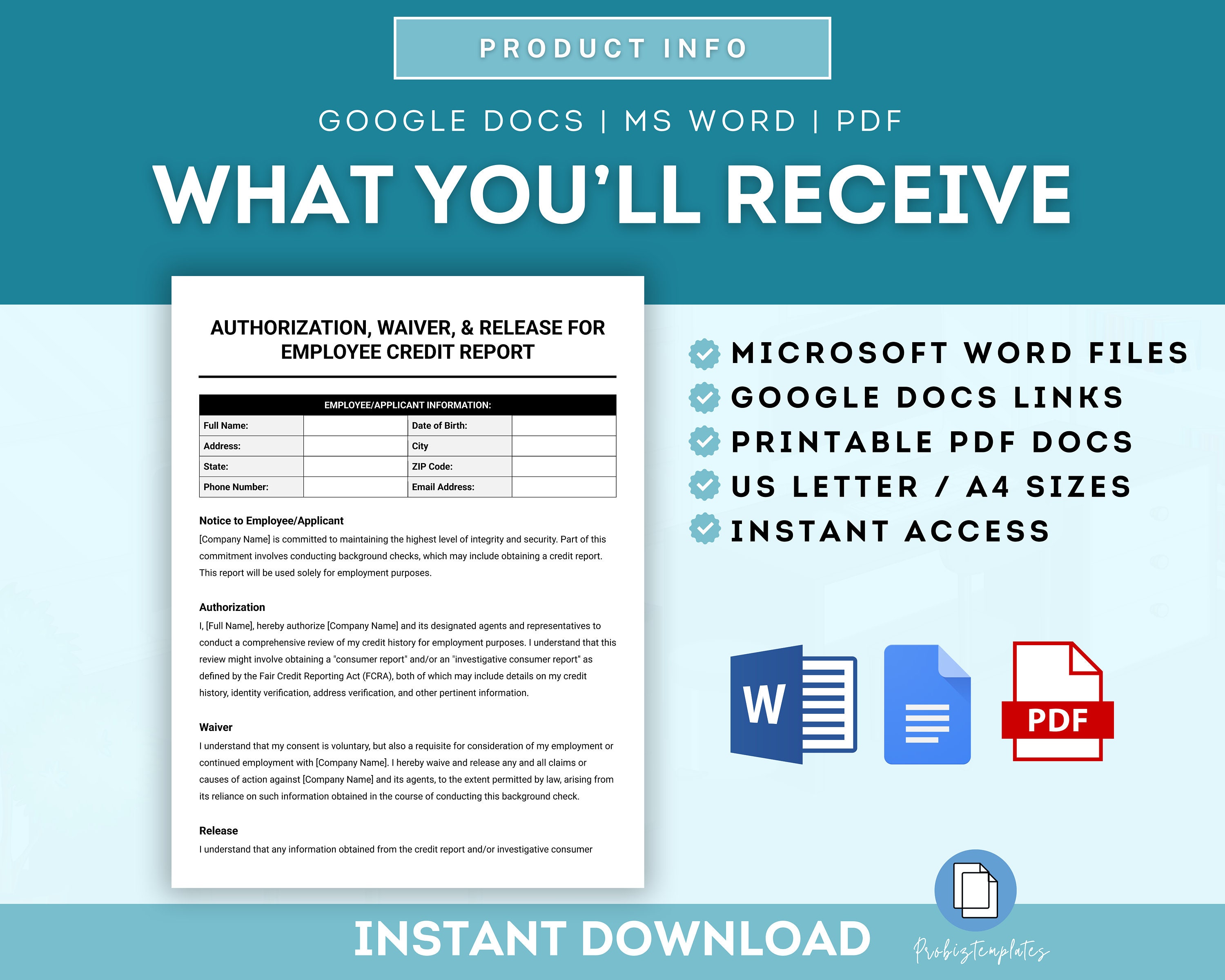 Authorization, Waiver, and Release for Employee Credit Report Template ...