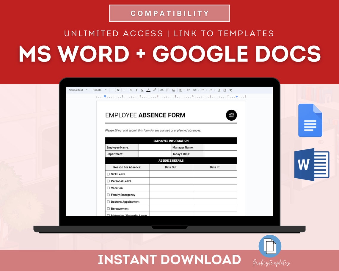 Employee Absence Form Template, Attendance Record Form, Leave Request ...