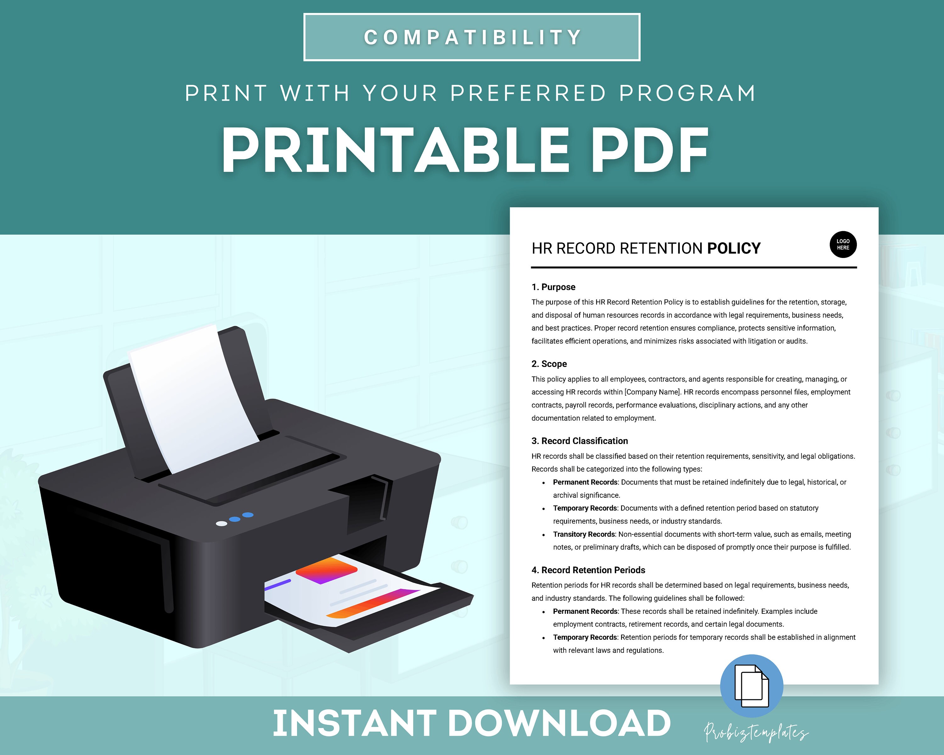 HR Record Retention Policy Template, Employee Document Retention, Human ...