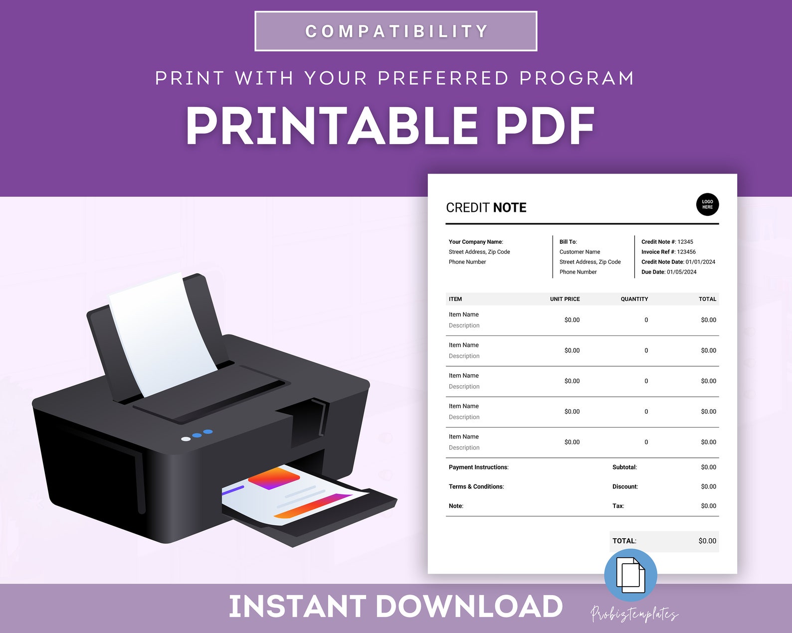 Credit Note Template, Credit Memo Template, Credit Adjustment Note ...