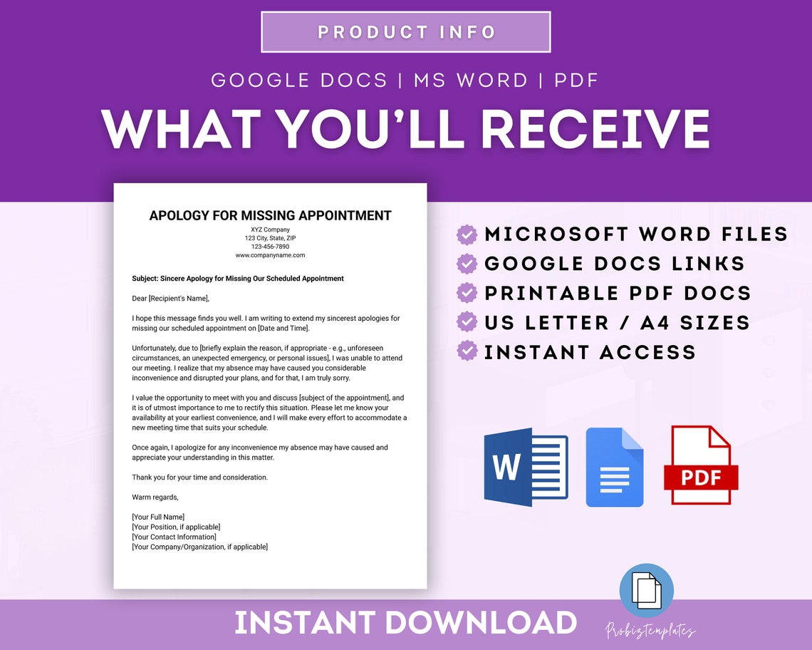 Apology for Missing Appointment Letter Template, Missed Appointment ...