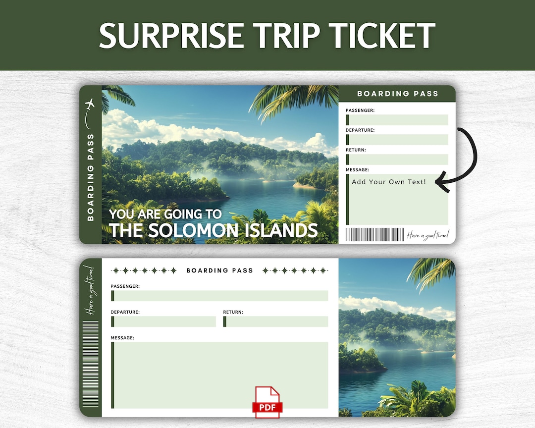 Printable Solomon Islands Surprise Gift Ticket, Editable Island ...