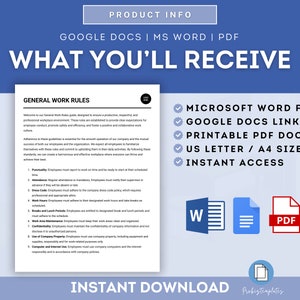 General Work Rules Template, Employee Workplace Rules, Company Work ...
