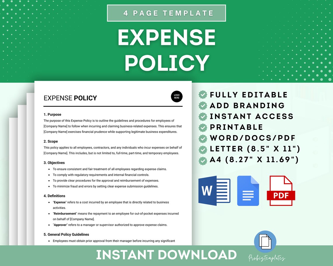 Expense Policy Template, Company Expense Guidelines, Employee ...