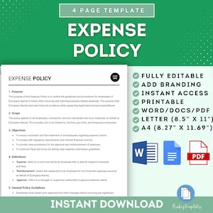 Expense Policy Template, Company Expense Guidelines, Employee ...