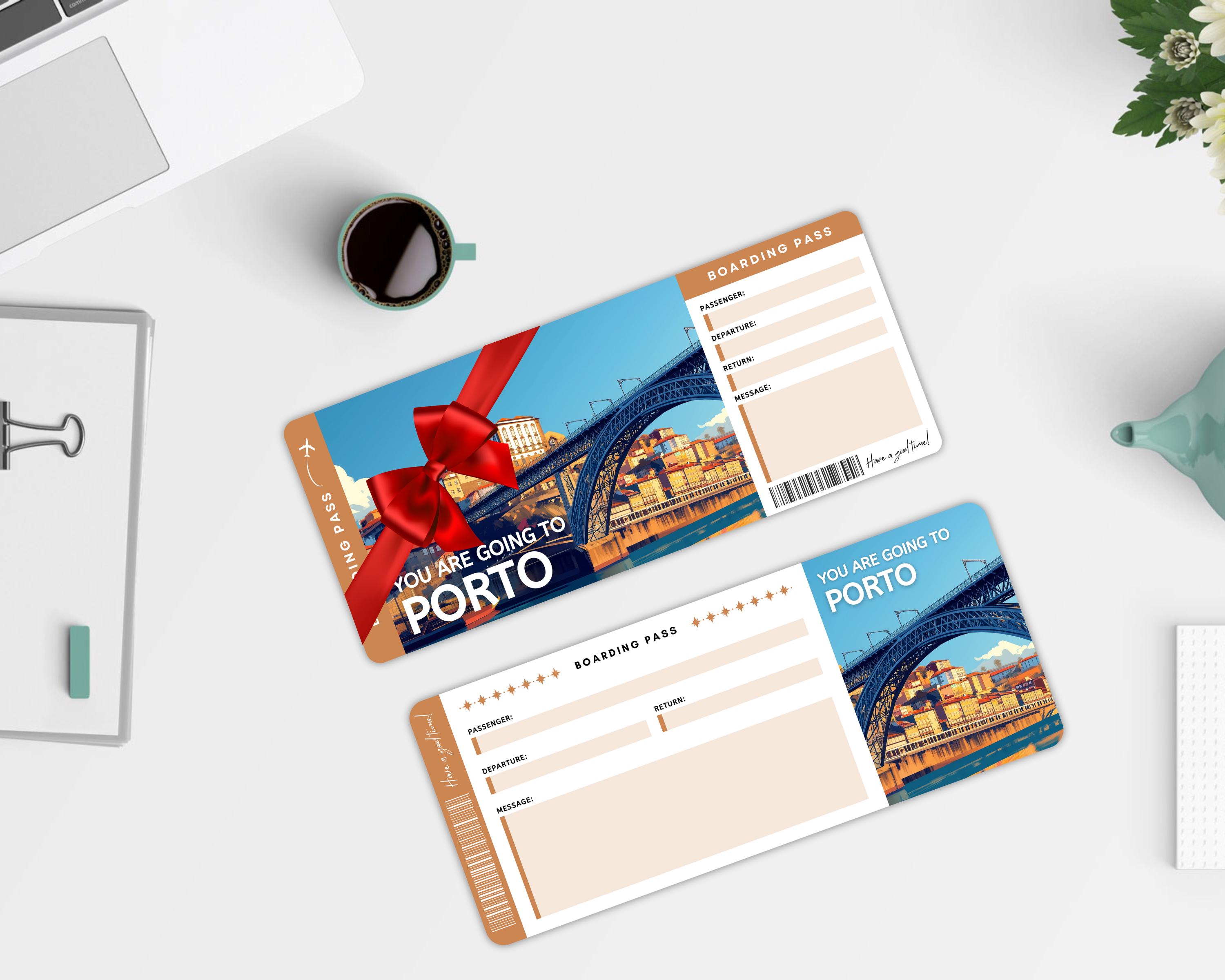 Printable Porto Surprise Gift Ticket, Editable Portugal Vacation ...