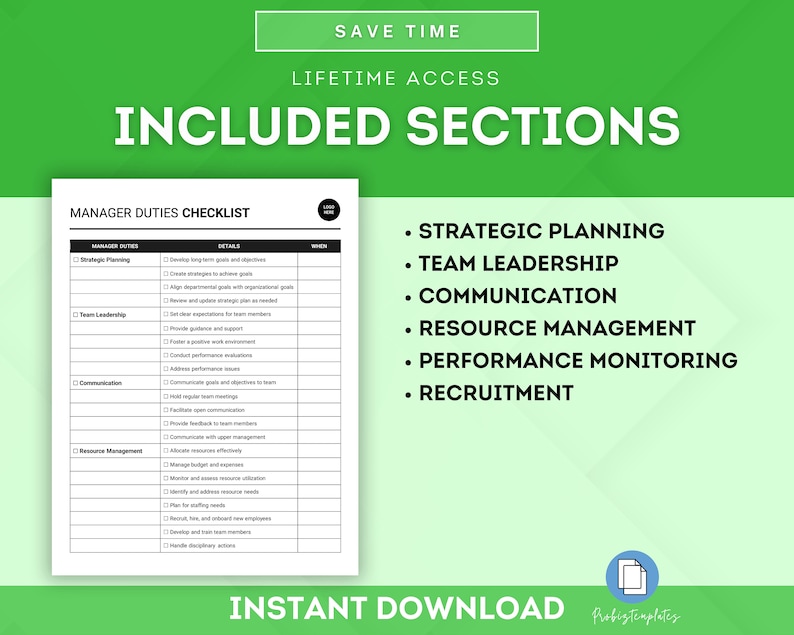 Manager Duties Checklist, Supervisor Duties Checklist, Manager ...