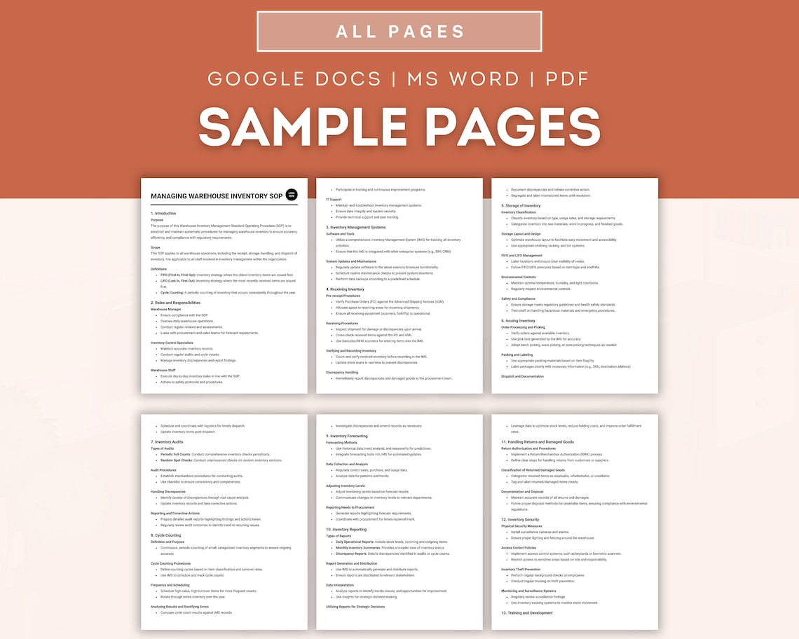 Managing Warehouse Inventory SOP Template, Warehouse Inventory ...