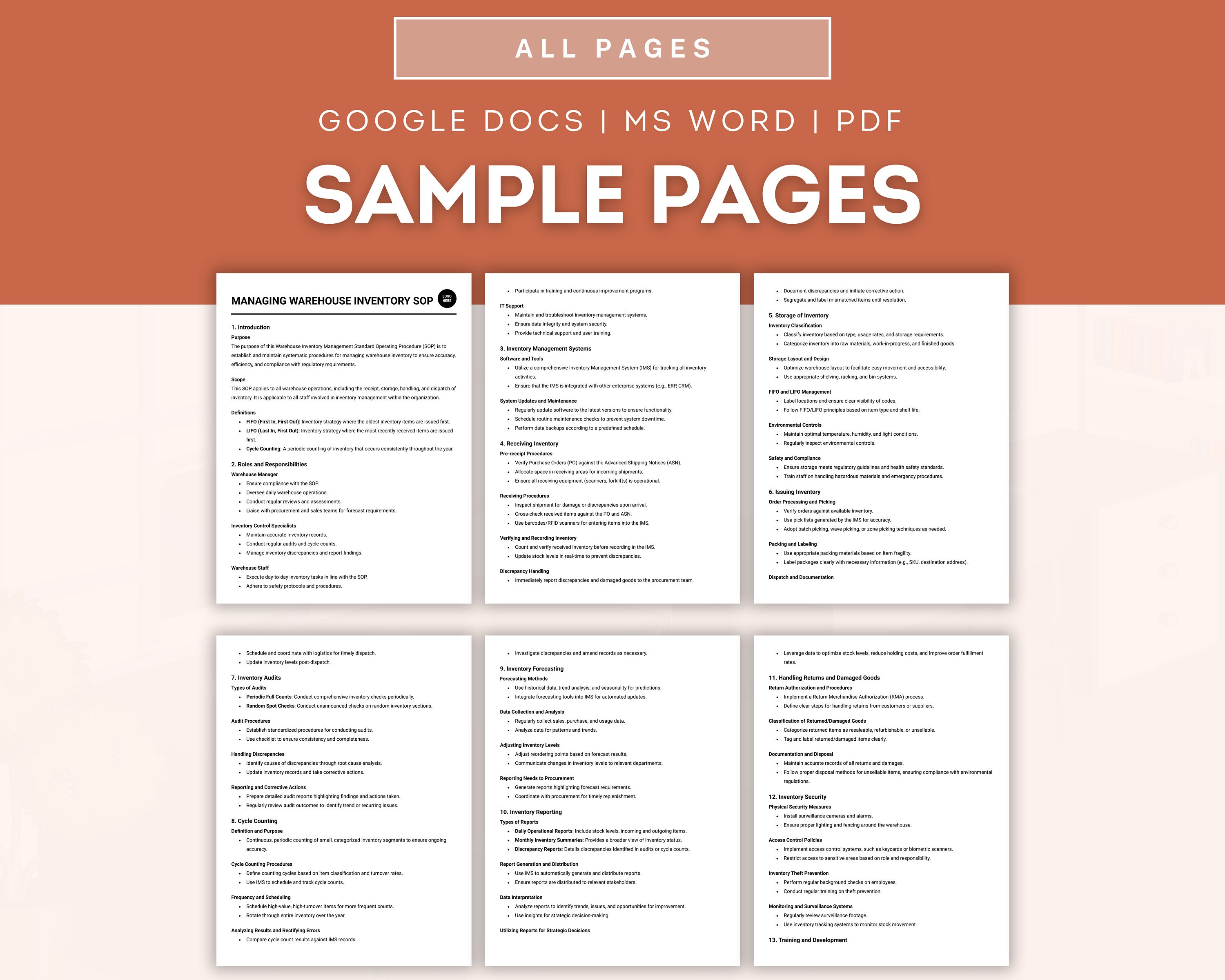 Managing Warehouse Inventory SOP Template, Warehouse Inventory ...