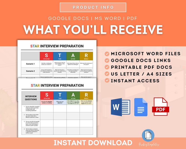 Interview Preparation STAR Format Worksheet Template, STAR Method Job ...
