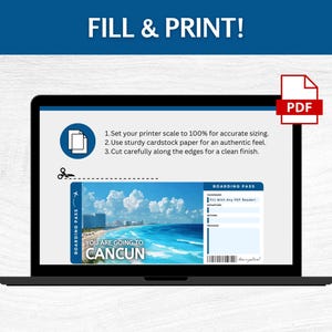 Printable Cancun Surprise Gift Ticket, Editable Mexico Vacation ...