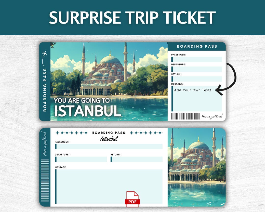 Printable Istanbul Surprise Gift Ticket, Editable Turkey Vacation ...