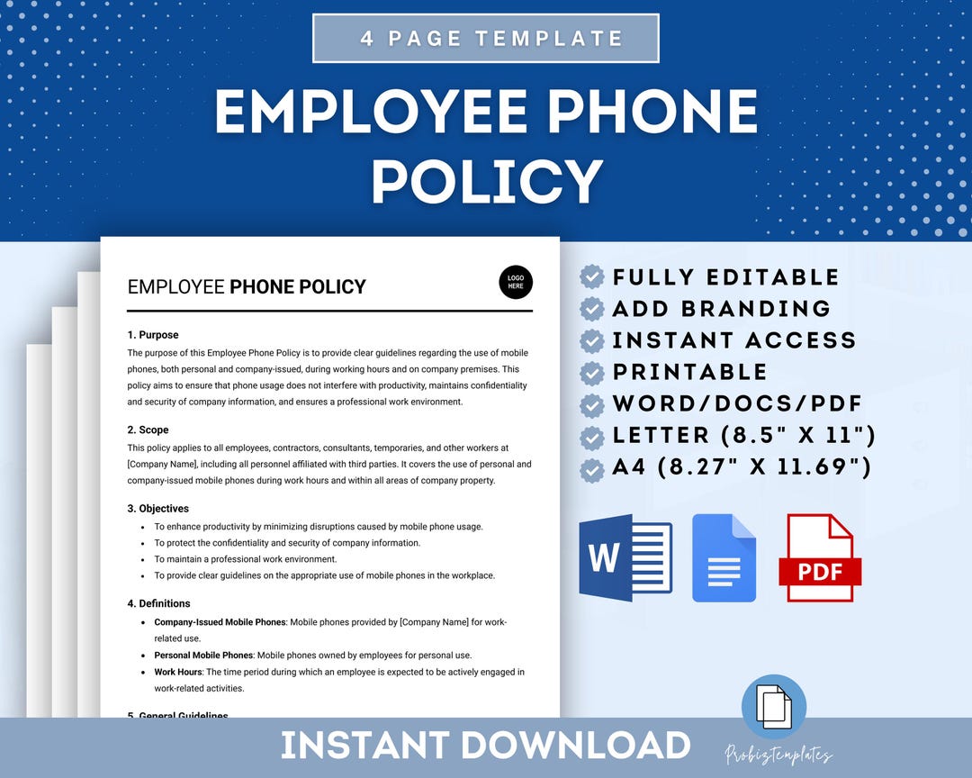 Employee Phone Policy Template, Workplace Mobile Phone Policy, Company ...