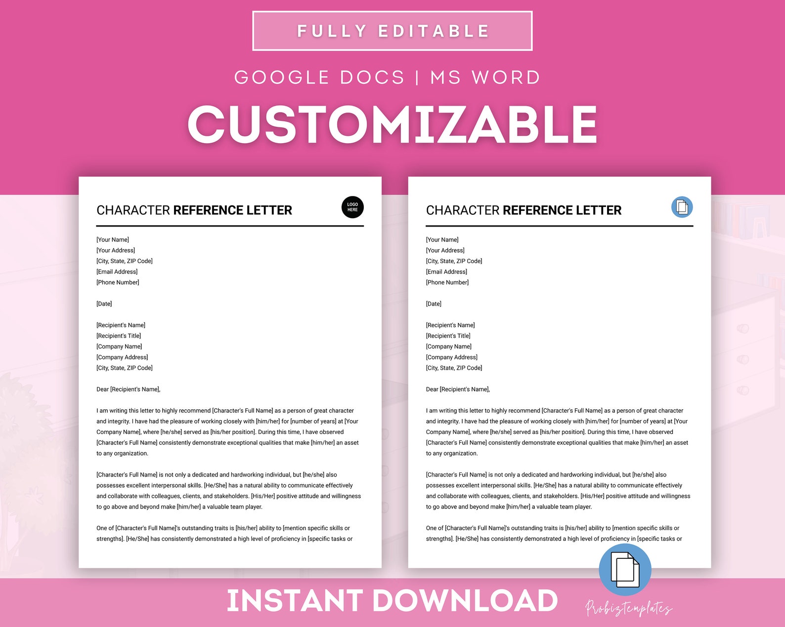 Character Reference Letter Template, Professional Character Reference ...