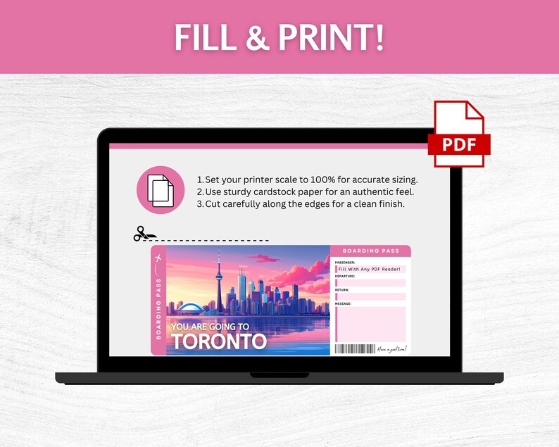 Printable Toronto Surprise Gift Ticket, Editable Canada Vacation ...