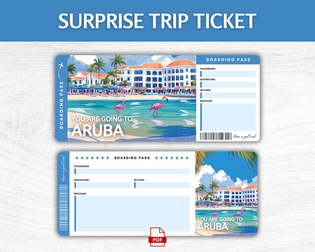 Printable Aruba Surprise Gift Ticket, Editable Aruba Boarding Pass ...