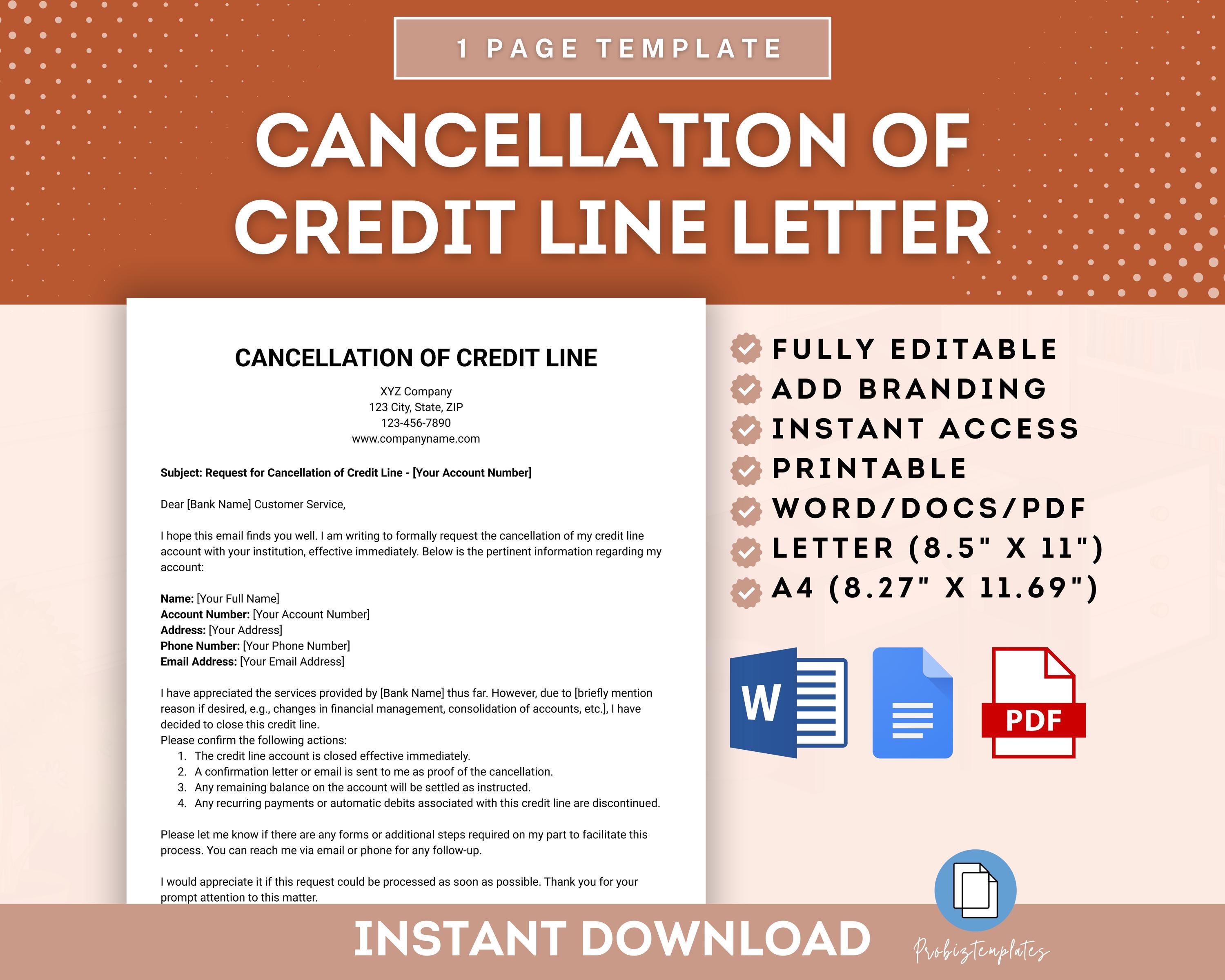 Credit Line Cancellation Request Letter Template, Credit Line ...