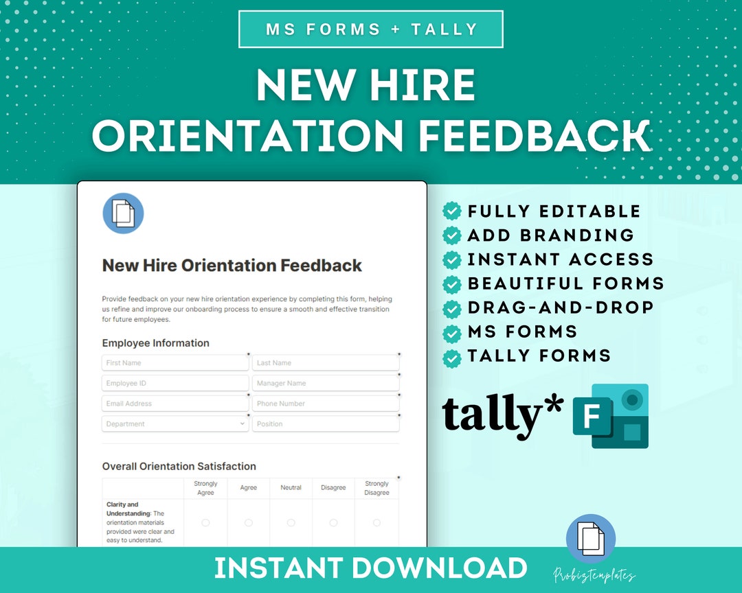 New Hire Orientation Feedback Online Form, Onboarding Evaluation Survey ...