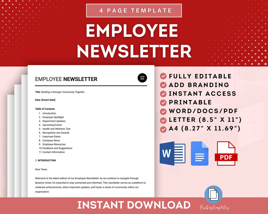 Employee Newsletter Template, Company Newsletter, Staff Bulletin, Team ...