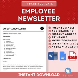 Employee Newsletter Template, Company Newsletter, Staff Bulletin, Team ...