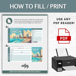 Printable Cancun Surprise Gift Ticket, Editable Mexico Vacation ...