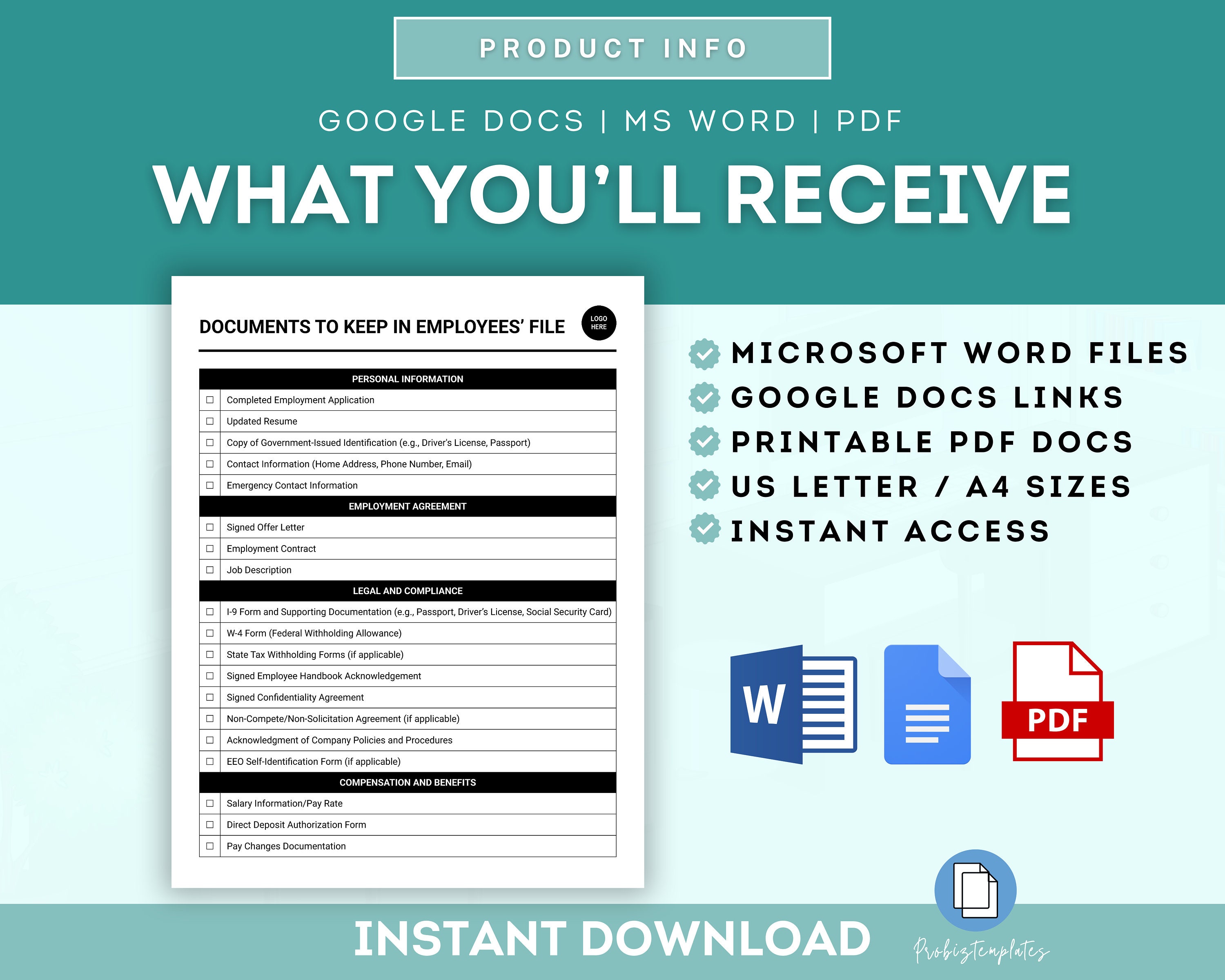 Documents to Keep in Employees' Personnel File Checklist Template ...
