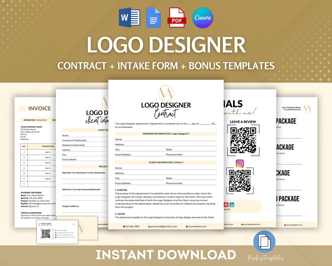 Logo Designer Contract Bundle, Graphic Design Agreement Template, Logo ...