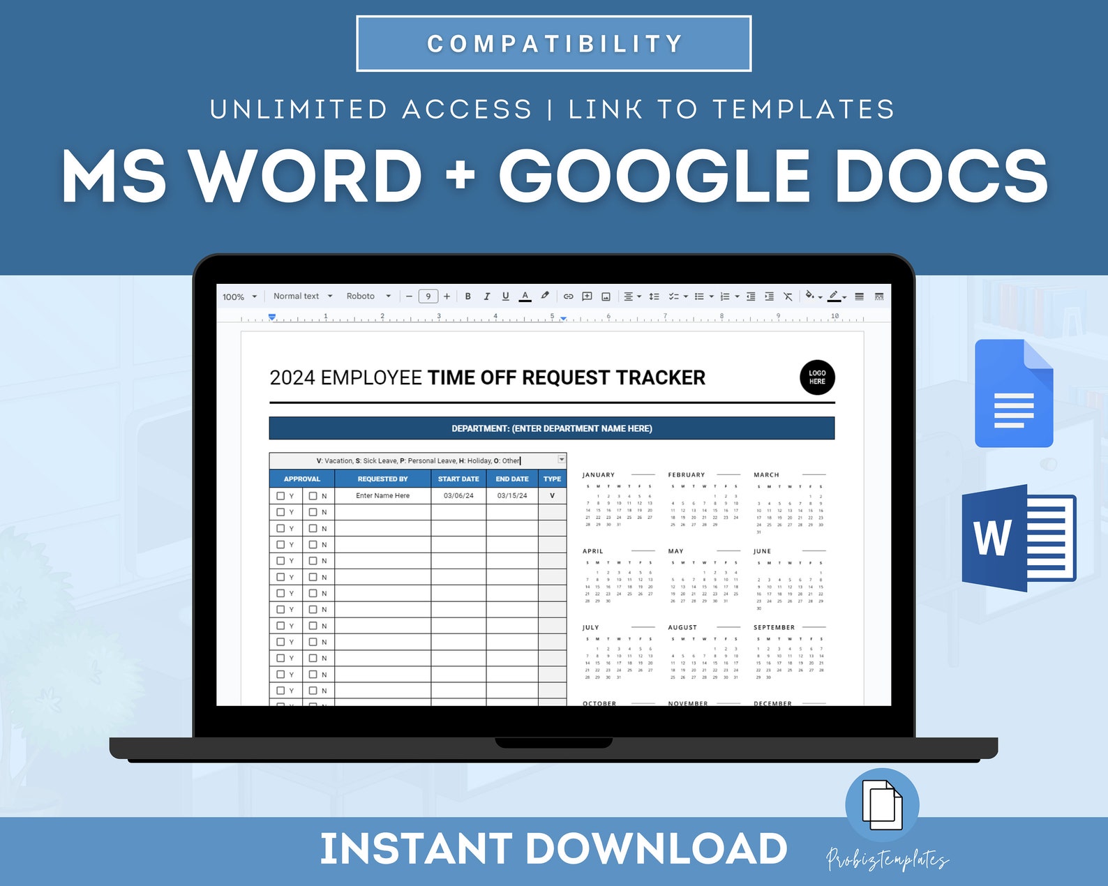 Employee Time off Request Tracker 2024 Template, Staff Leave Management ...