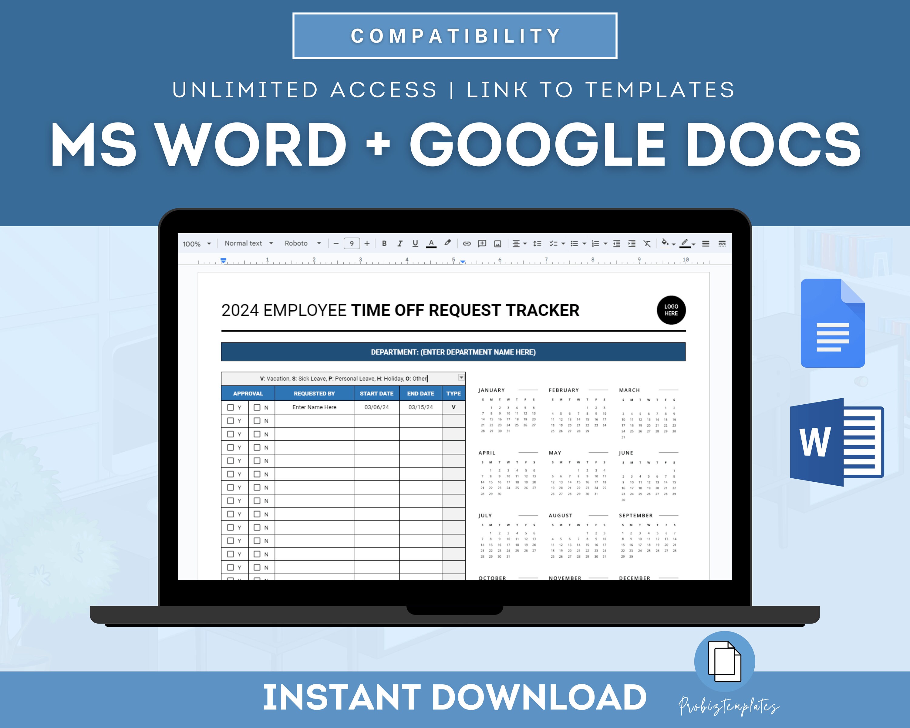 Employee Time off Request Tracker 2024 Template, Staff Leave Management ...