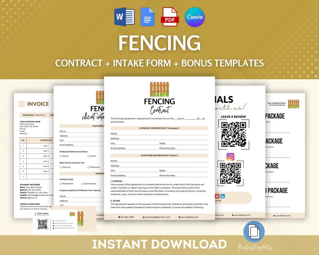 Fencing Contract Bundle, Fencing Service Agreement Template, Client ...