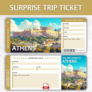 Printable Athens Surprise Gift Ticket, Editable Greece Vacation ...