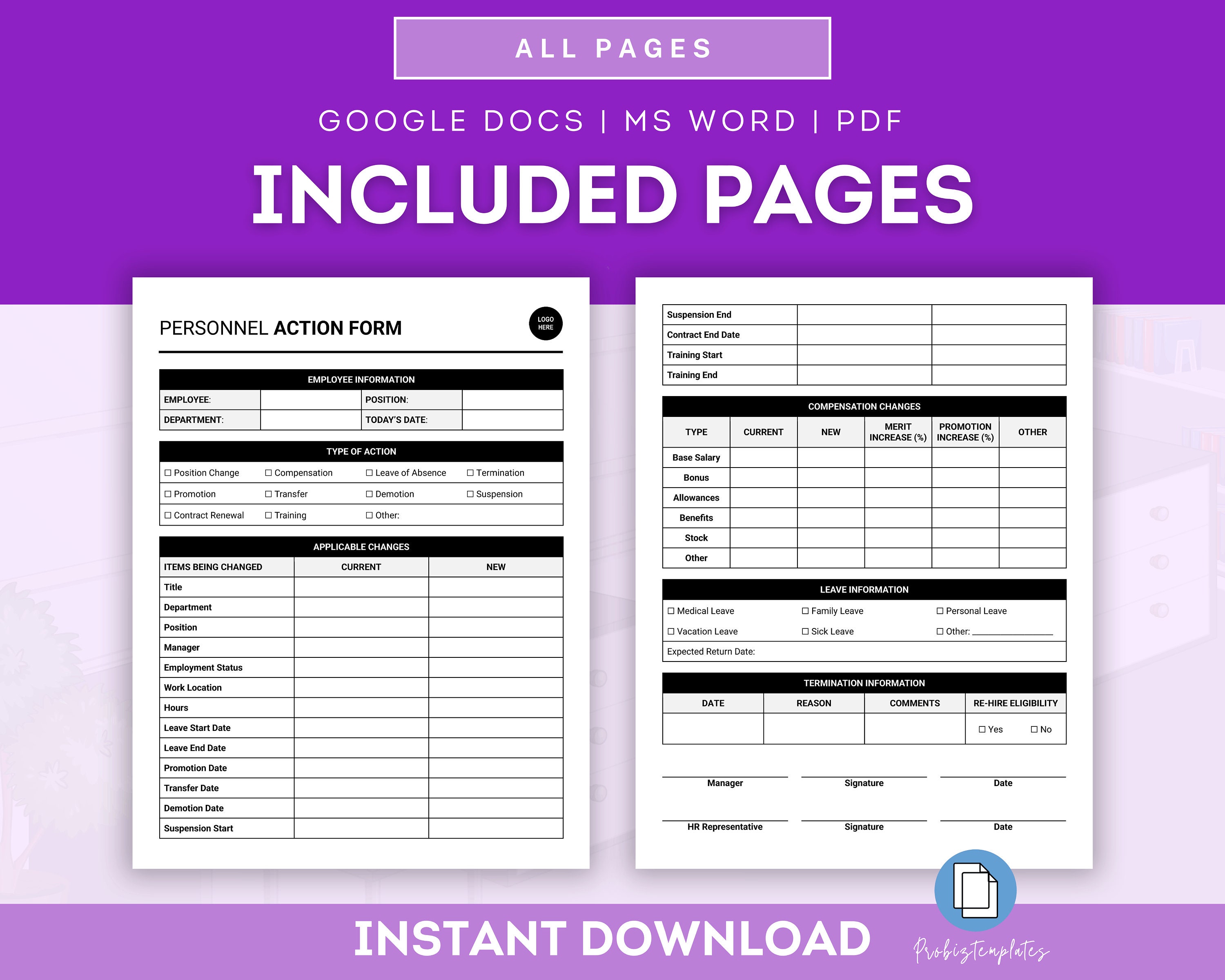 Personnel Action Form Template, HR Personnel Update Form, Workforce ...