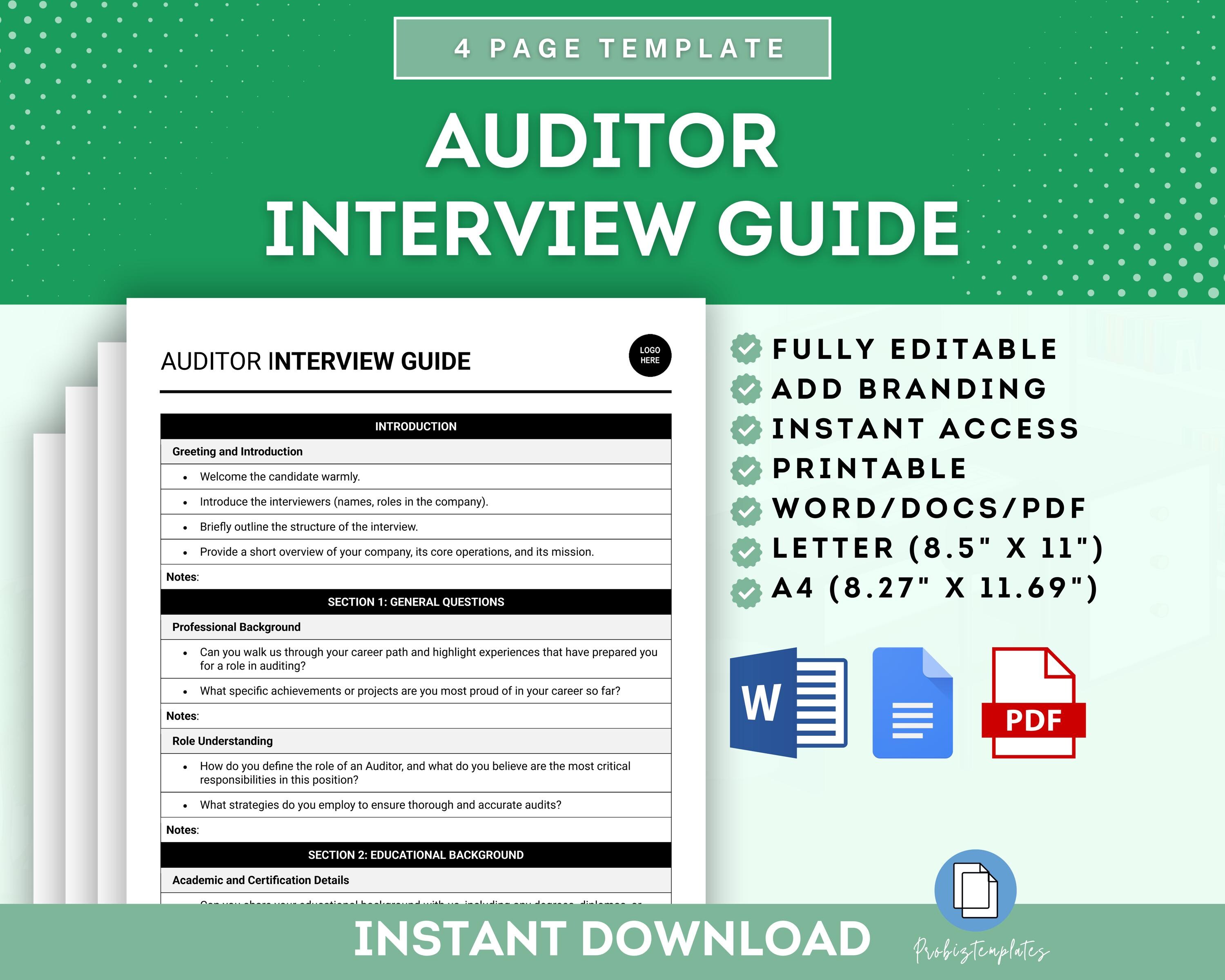 Auditor Interview Guide Template, Auditor Interview Questions ...