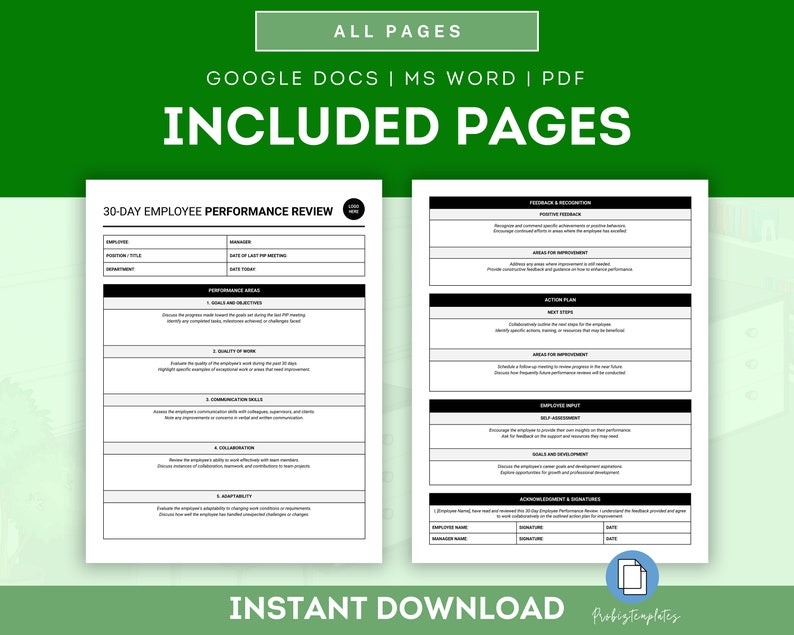 Employee 30-day Performance Review Template, Employee Evaluation Form ...