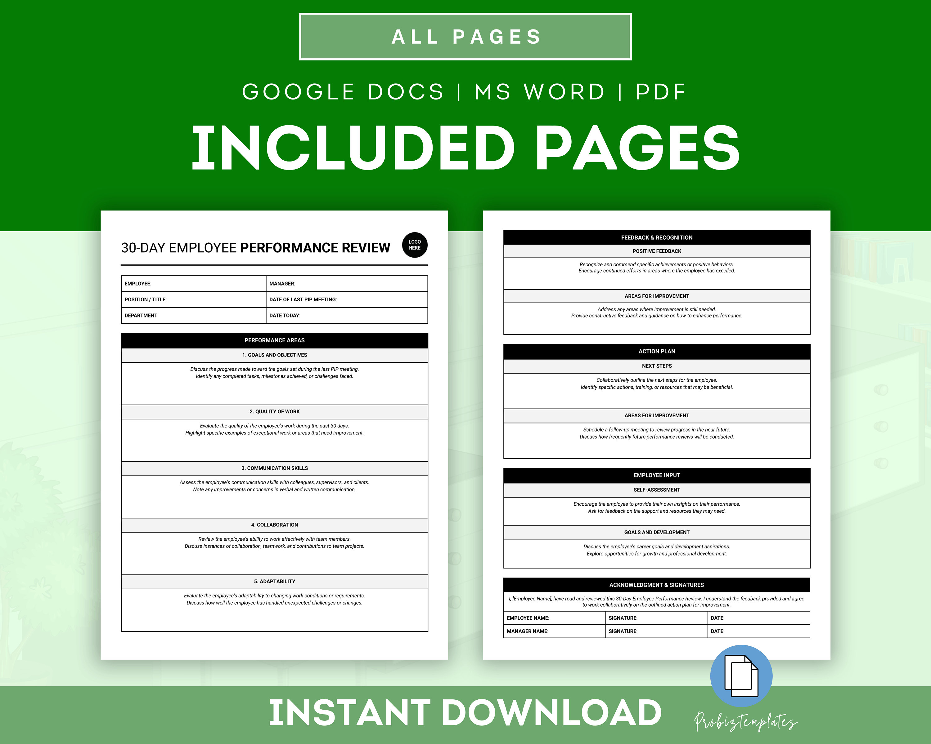 Employee 30-day Performance Review Template, Employee Evaluation Form ...