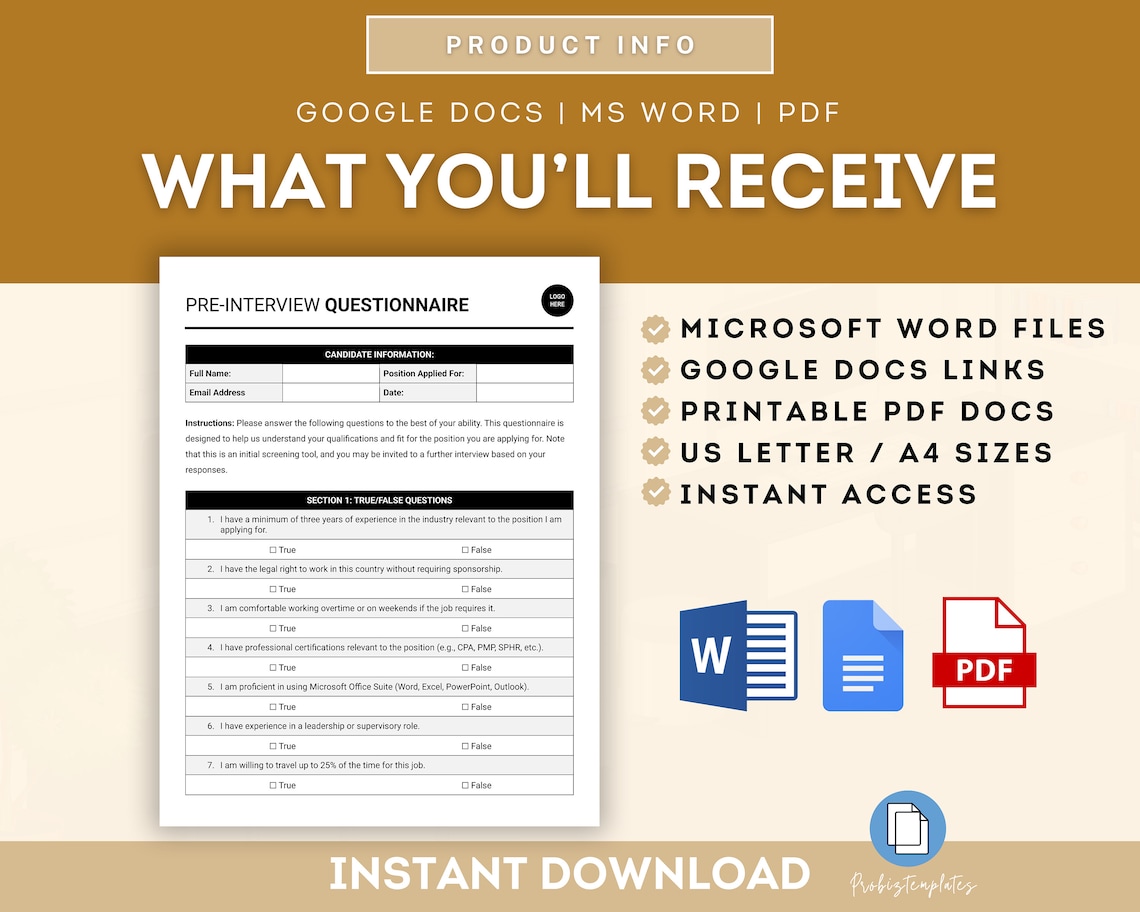 Pre-interview Questionnaire Template, Candidate Pre-interview Questions ...