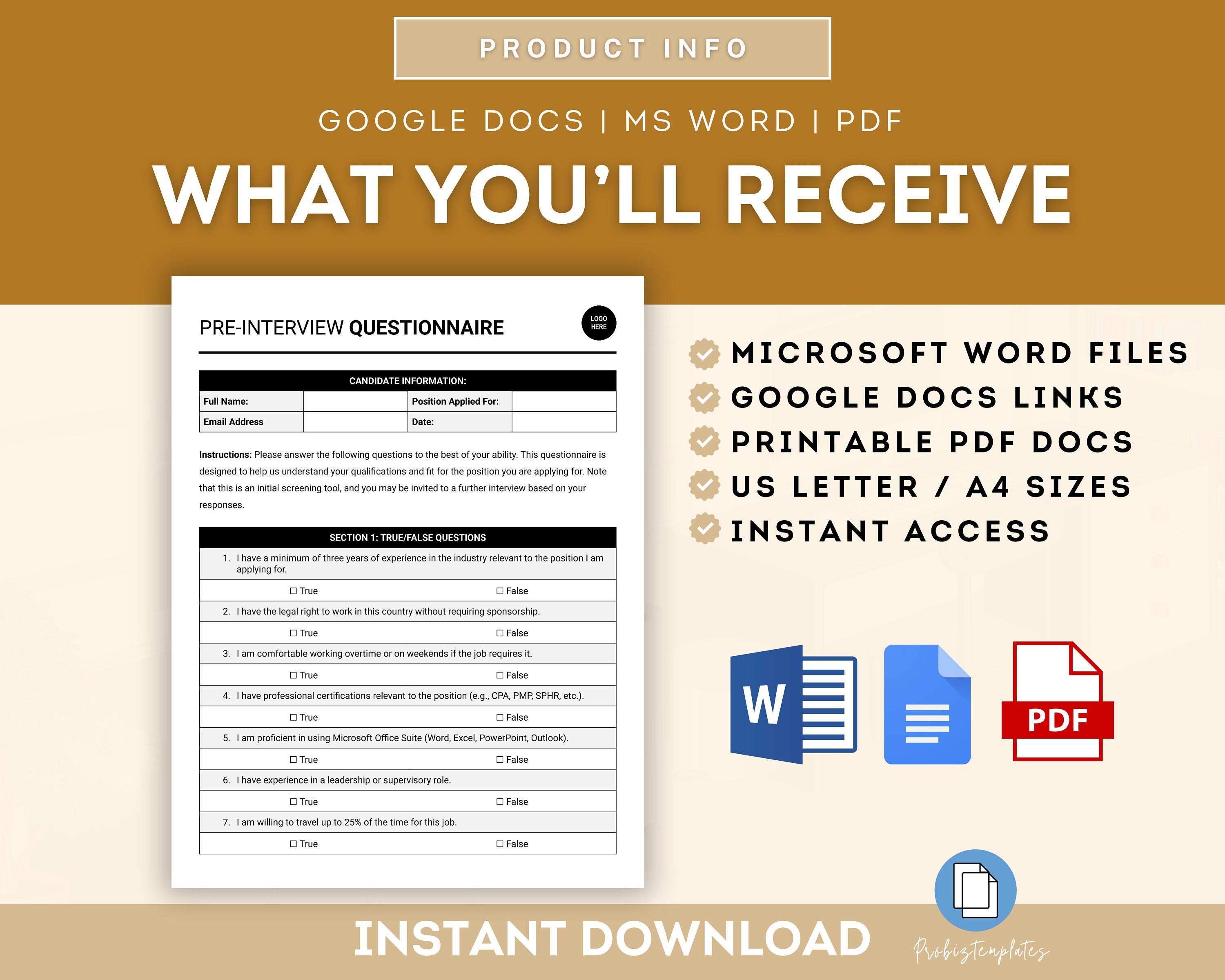 Pre-interview Questionnaire Template, Candidate Pre-interview Questions ...