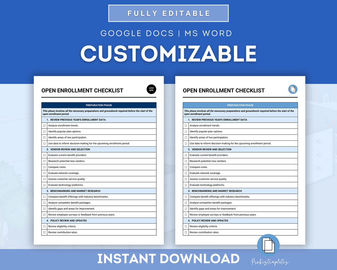 Open Enrollment Checklist Template, Benefits Enrollment Tasks Planner ...