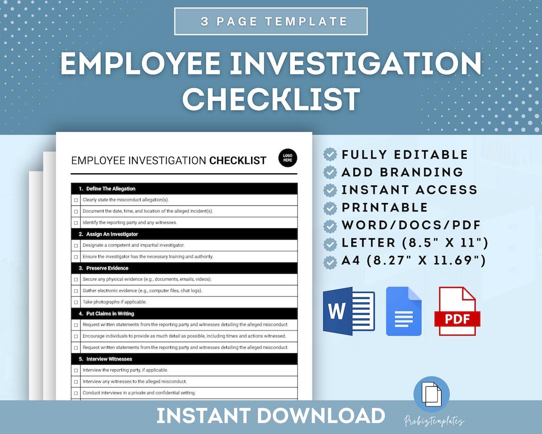 Employee Misconduct Investigation Checklist Template, Workplace ...